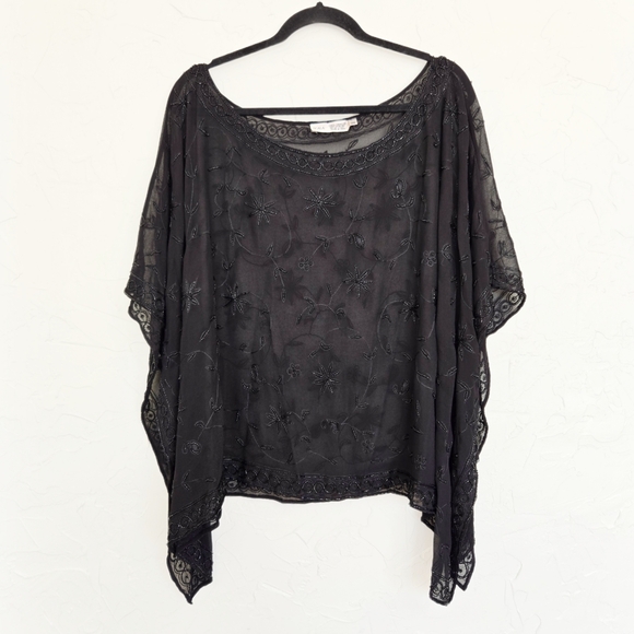 Scala | Tops | Vintage Scala Beaded Black Poncho Top | Poshmark